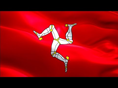 Manx flag video waving in wind. Realistic British Flag background. Isle ...