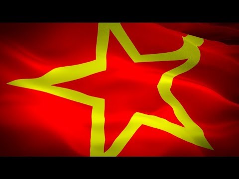 Red STAR flag closeup 1080p Full HD 1920X1080 footage video waving in ...