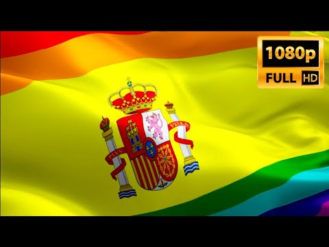 Spain flag LGBT 1080p HD 1920X1080 footage video waving in wind ...