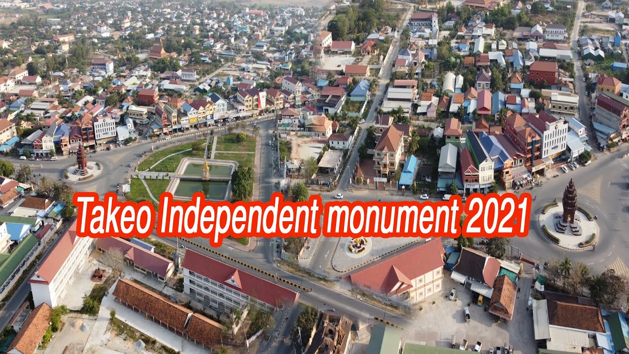Independent monument roundabout in Takeo Province, Cambodia by drone ...