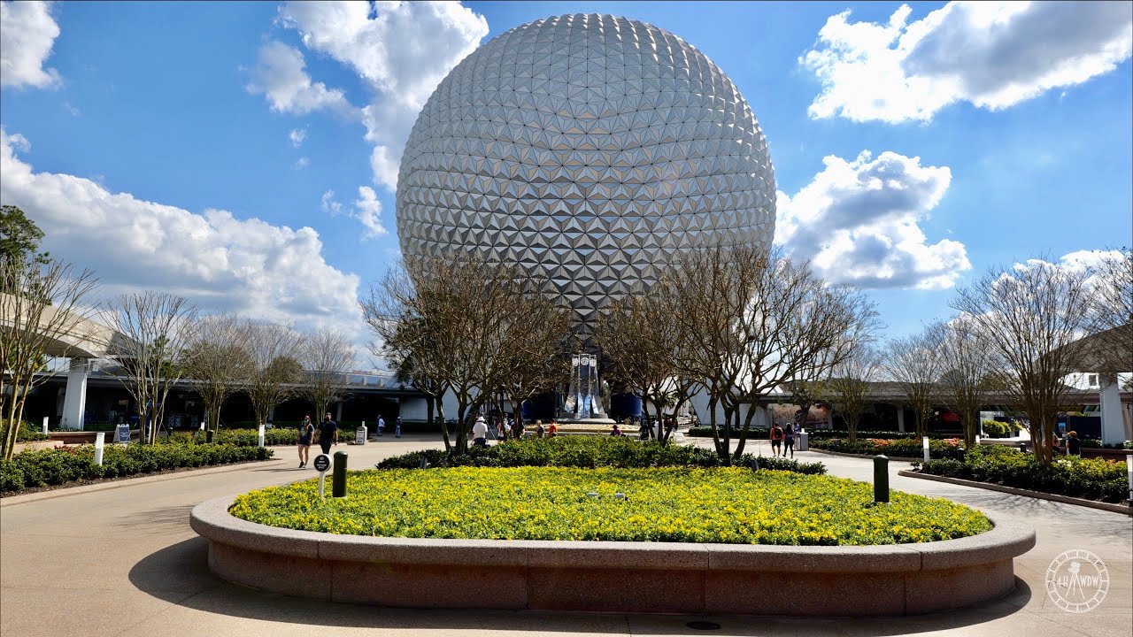 EPCOT Entrance Area Walking Tour in 4K | Walt Disney World Orlando Florida February 2021 - La ...