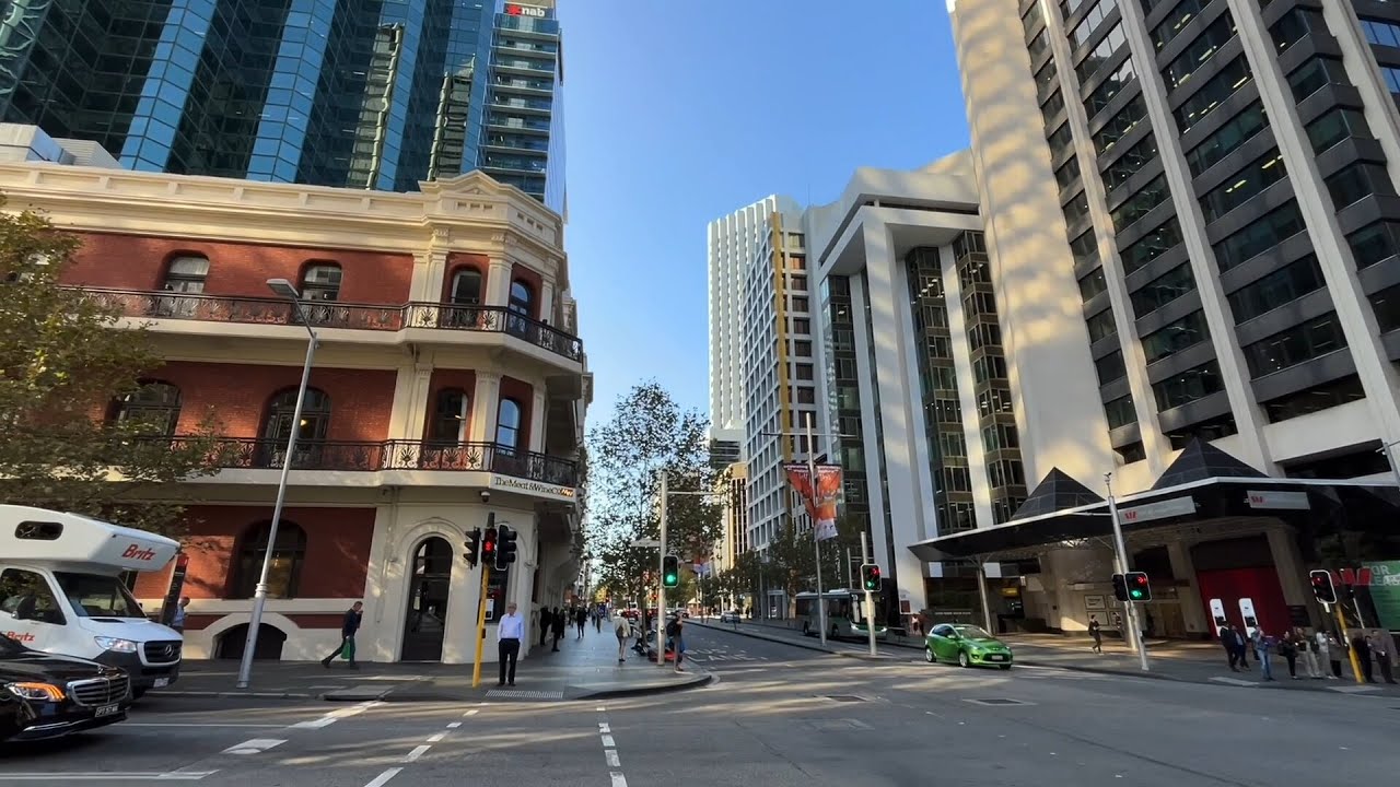Walking Tour of Perth Australia - St Georges Terrace between William ...