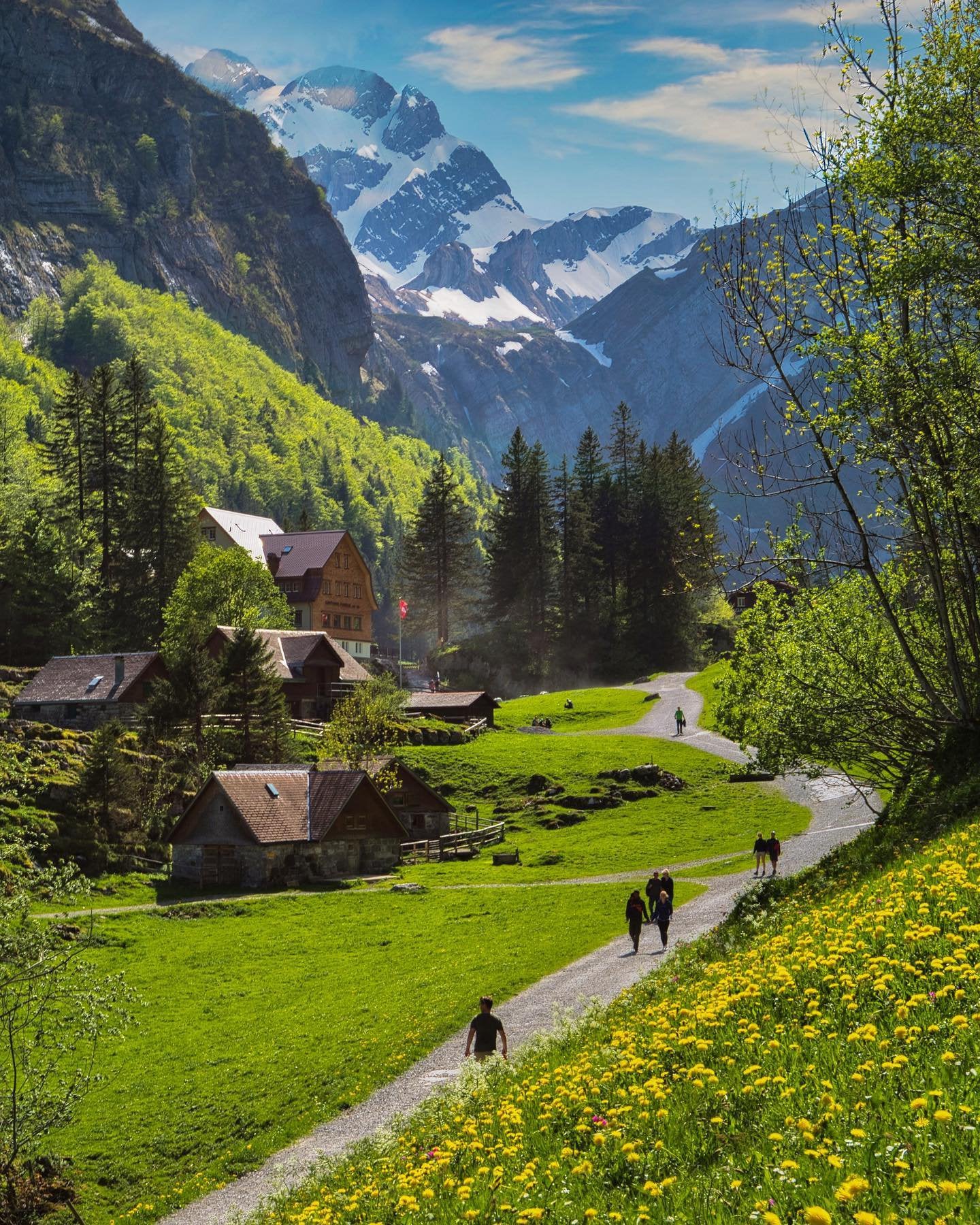Winding path near the Seealpsee lake in the Alpstein range, canton of ...