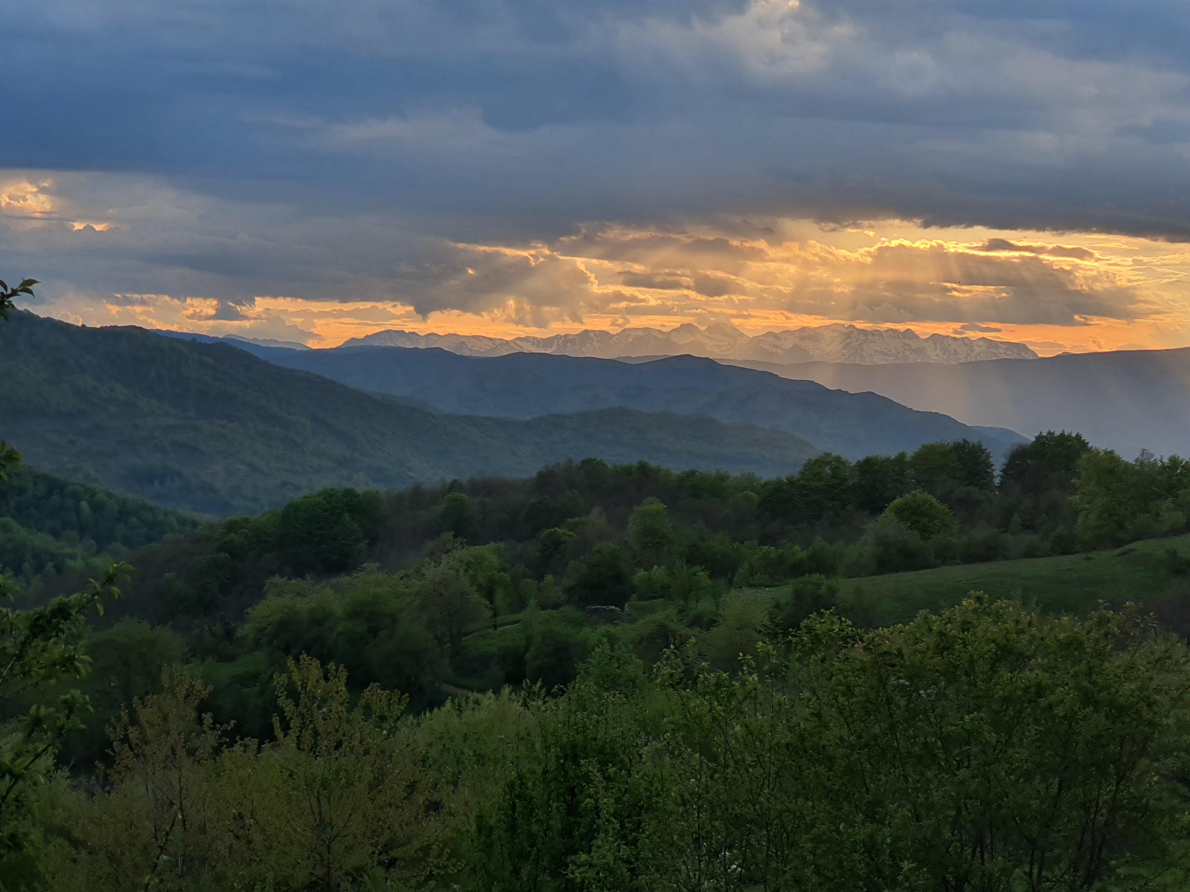 Mount Korab in the distance, view from the village of Qafa, Pollog ...