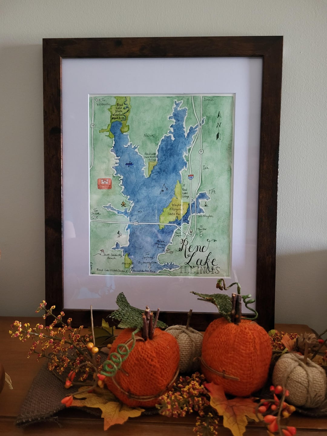 Just finishing up my latest Watercolor + Calligraphy Map of Rend Lake ...