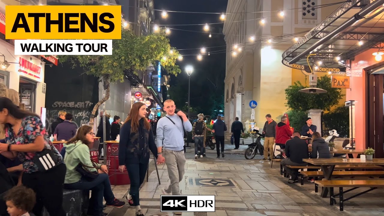 Athens At Night, Walking Tour At Night - Binaural City Sounds - with ...