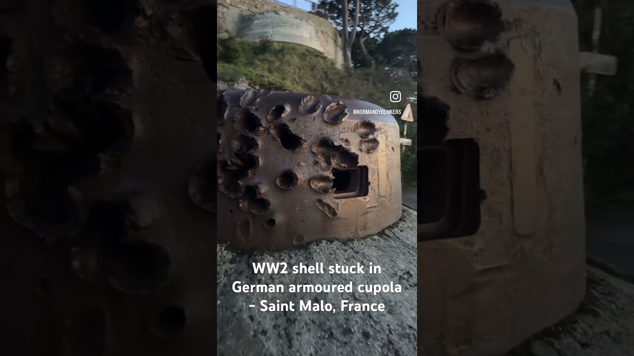 WW2 shell stuck in armoured bunker cupola at Saint Malo, Brittany ...