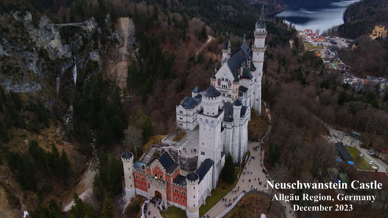 4K Bird's View Video of Neuschwanstein Castle in Allgäu region of ...