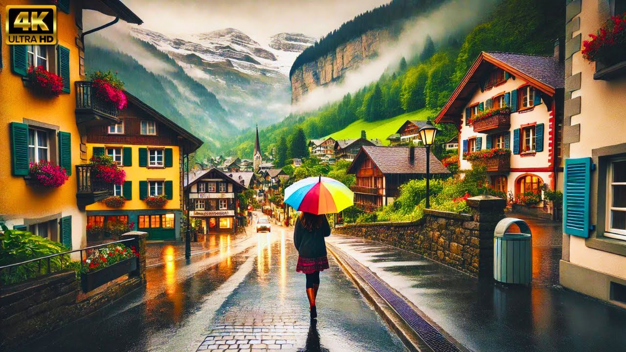 Wengen, Switzerland 🇨🇭 Walking in the Rain 🌧️ The Most Beautiful ...
