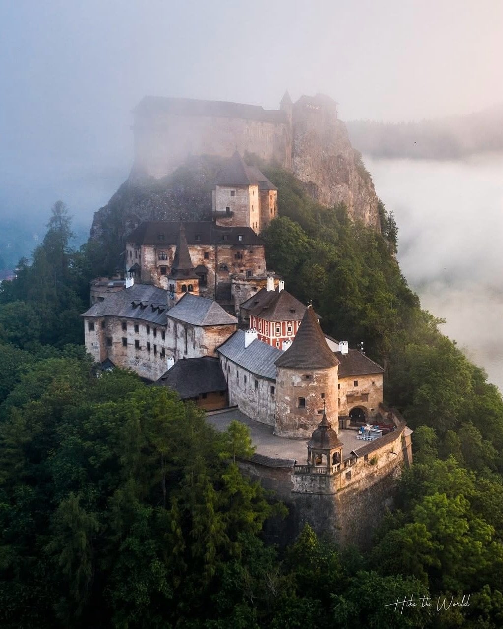13th-17th century Orava Castle castle on a tall rock overlooking the ...