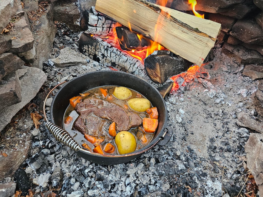 Chuck roast cooked over coals in the Dutch oven while camping at my ...
